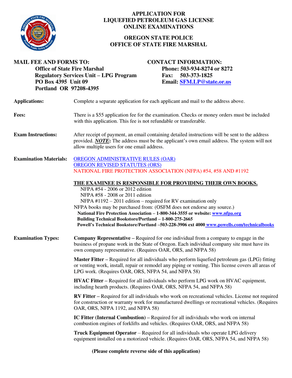 Oregon Application for Liquefied Petroleum Gas License Online ...