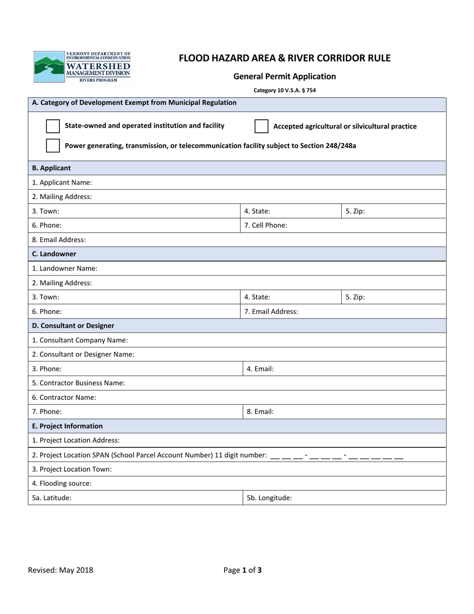 Vermont Flood Hazard Area & River Corridor Rule General Permit Application - Fill Out, Sign ...