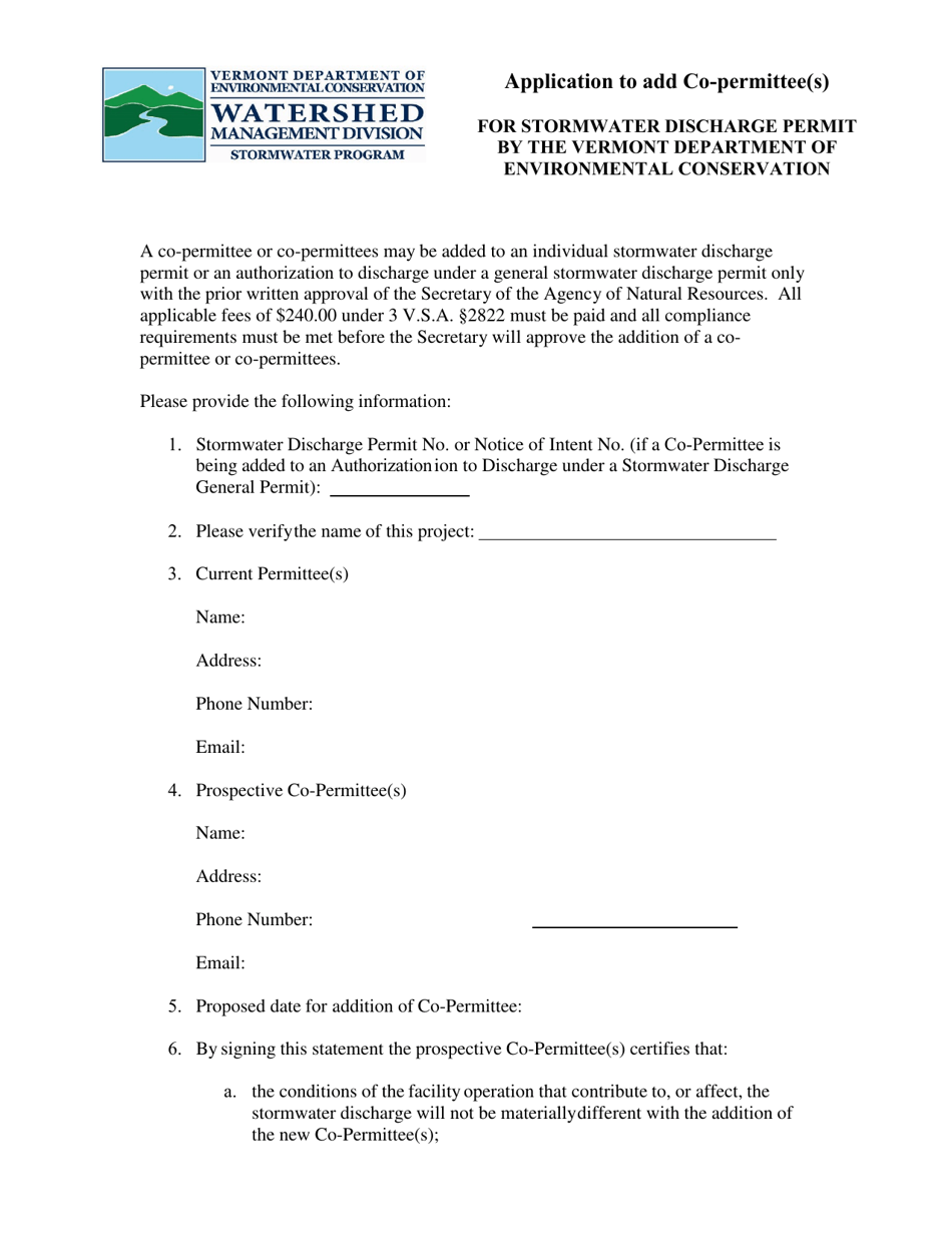 Vermont Application to Add Co-permittee(S) - Fill Out, Sign Online and ...