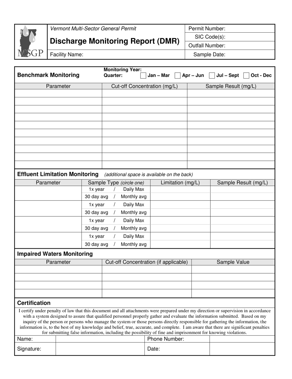 Vermont Discharge Monitoring Report (Dmr) - Fill Out, Sign Online and ...