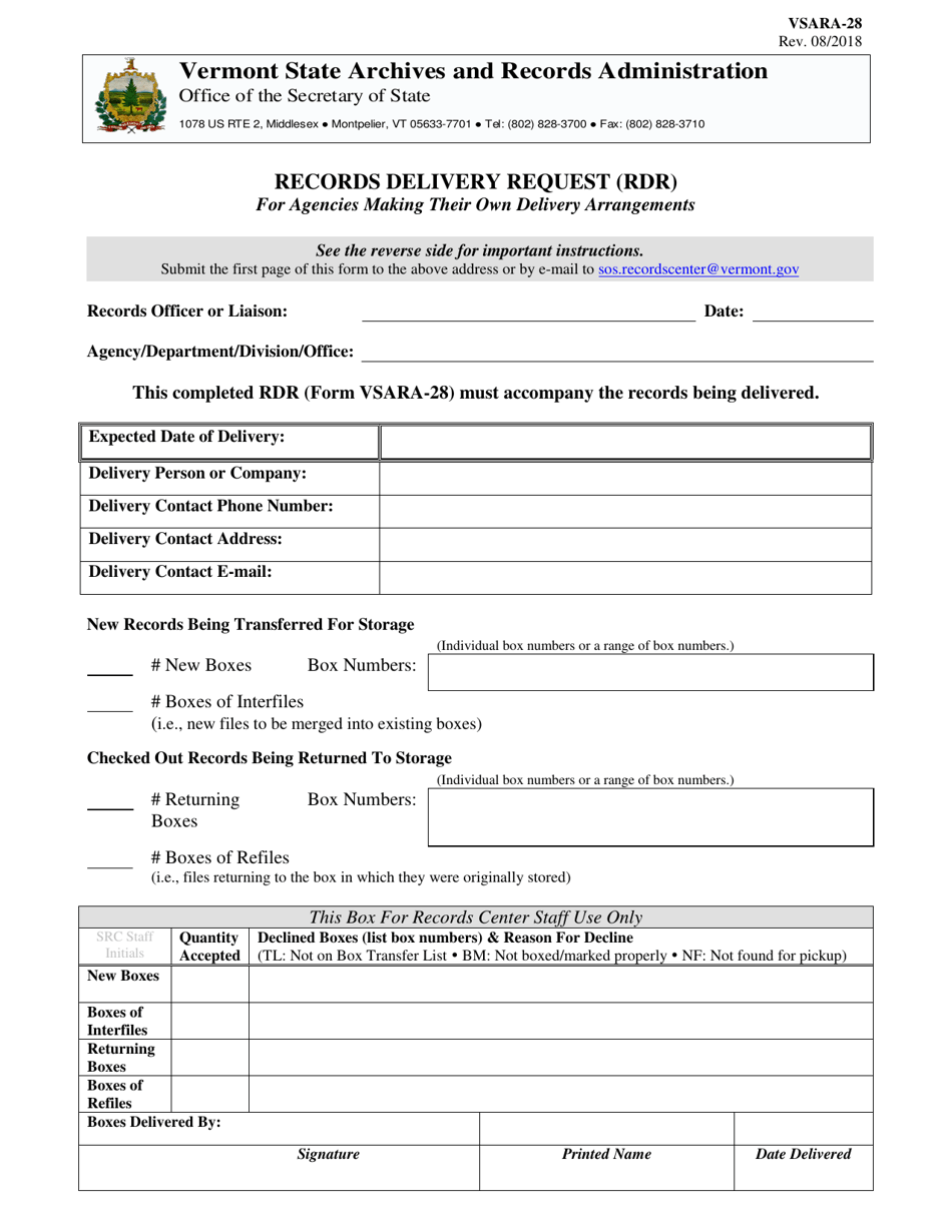 Form VSARA-28 Download Fillable PDF or Fill Online Records Delivery ...