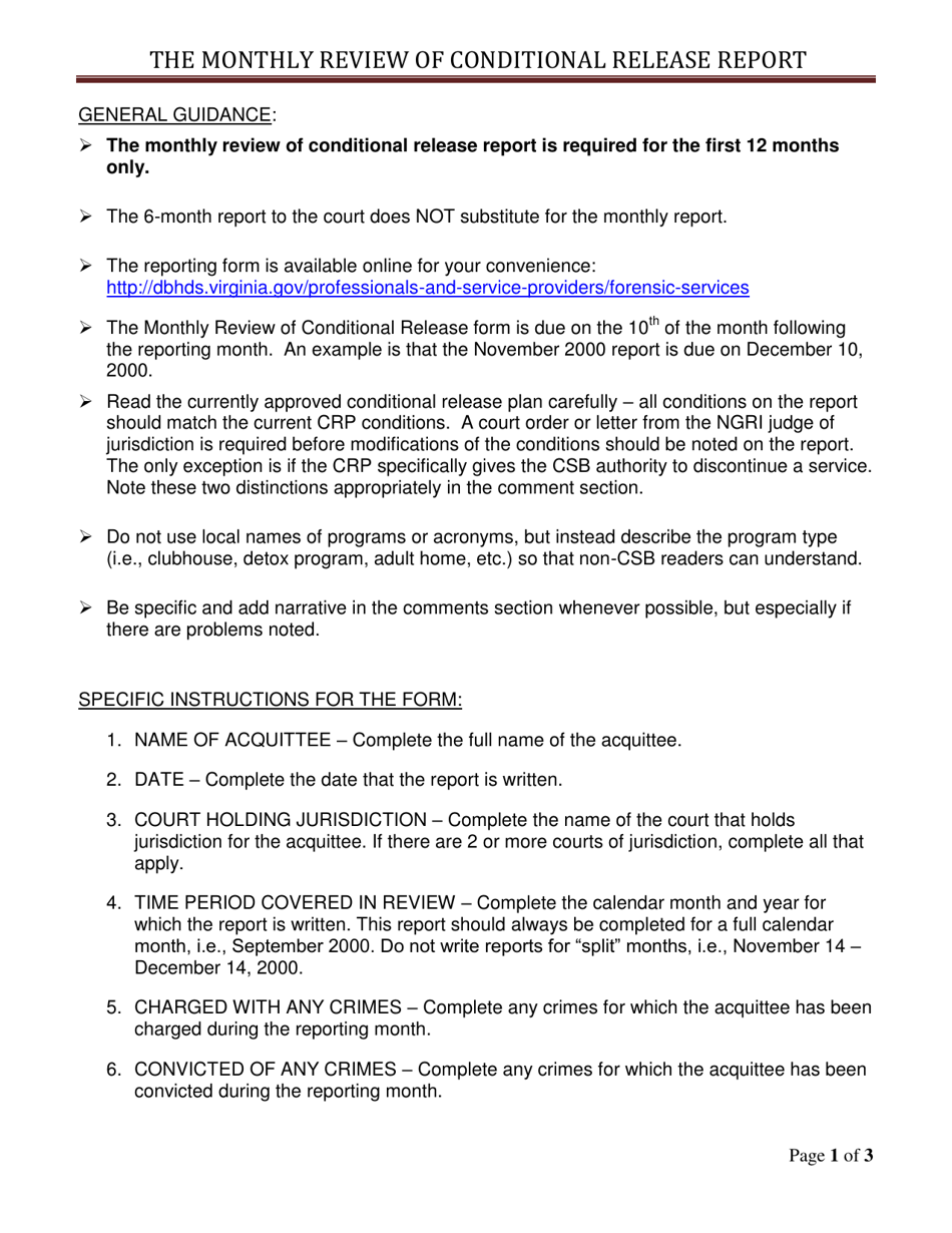 Download Instructions for Monthly Review of Conditional Release PDF ...