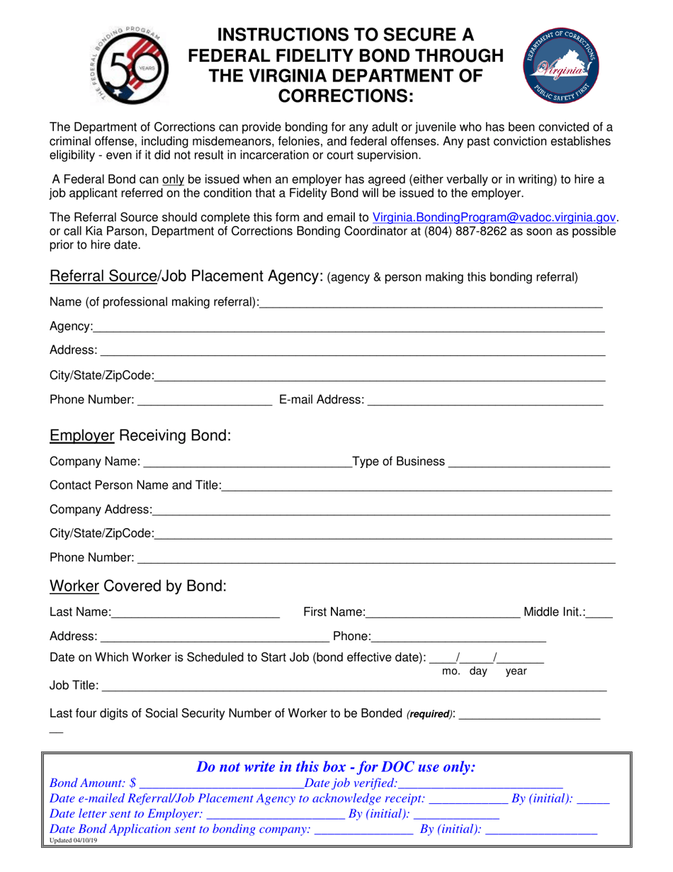 Virginia Bond Request Form - Fill Out, Sign Online and Download PDF ...