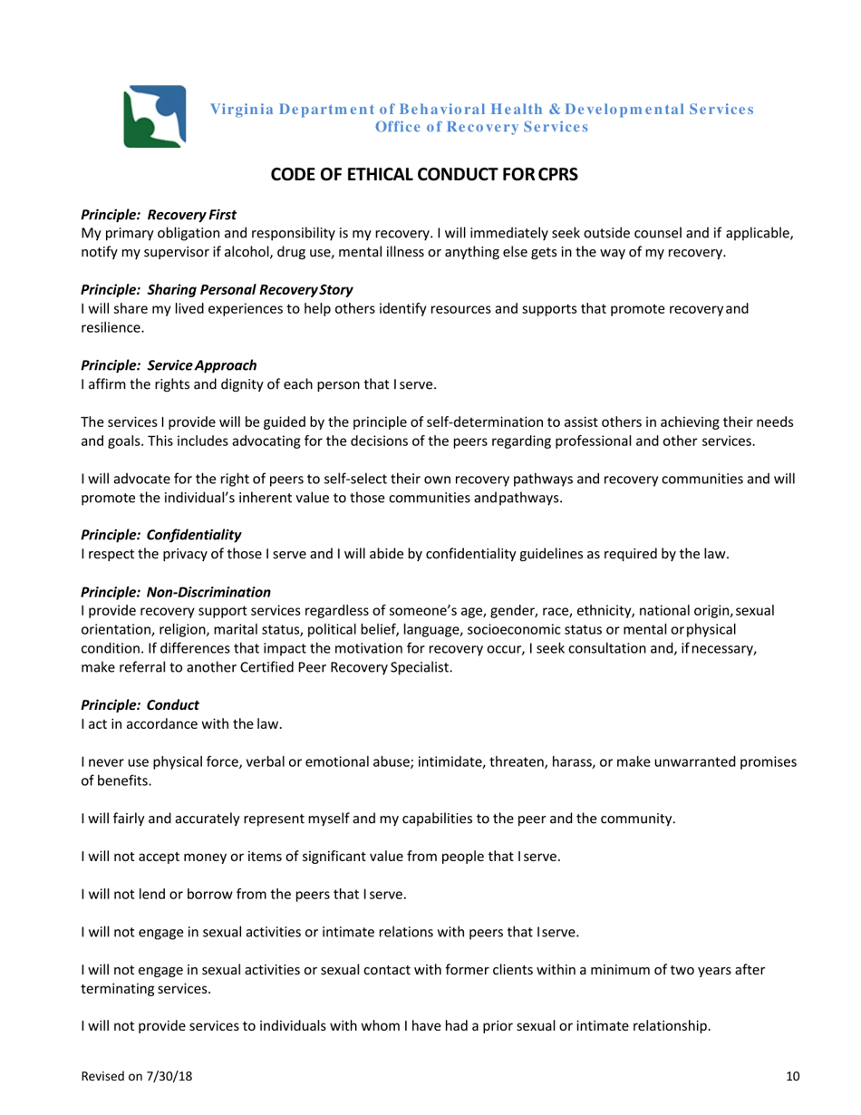 Virginia Code of Ethical Conduct for Cprs - Fill Out, Sign Online and ...