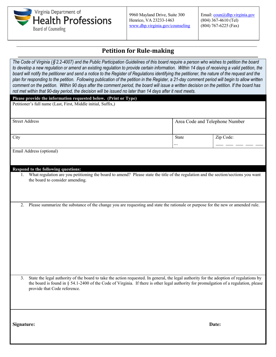 Virginia Petition for Rule-Making - Fill Out, Sign Online and Download ...