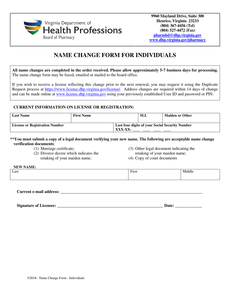 Virginia Name Change Form for Individuals - Fill Out, Sign Online and ...