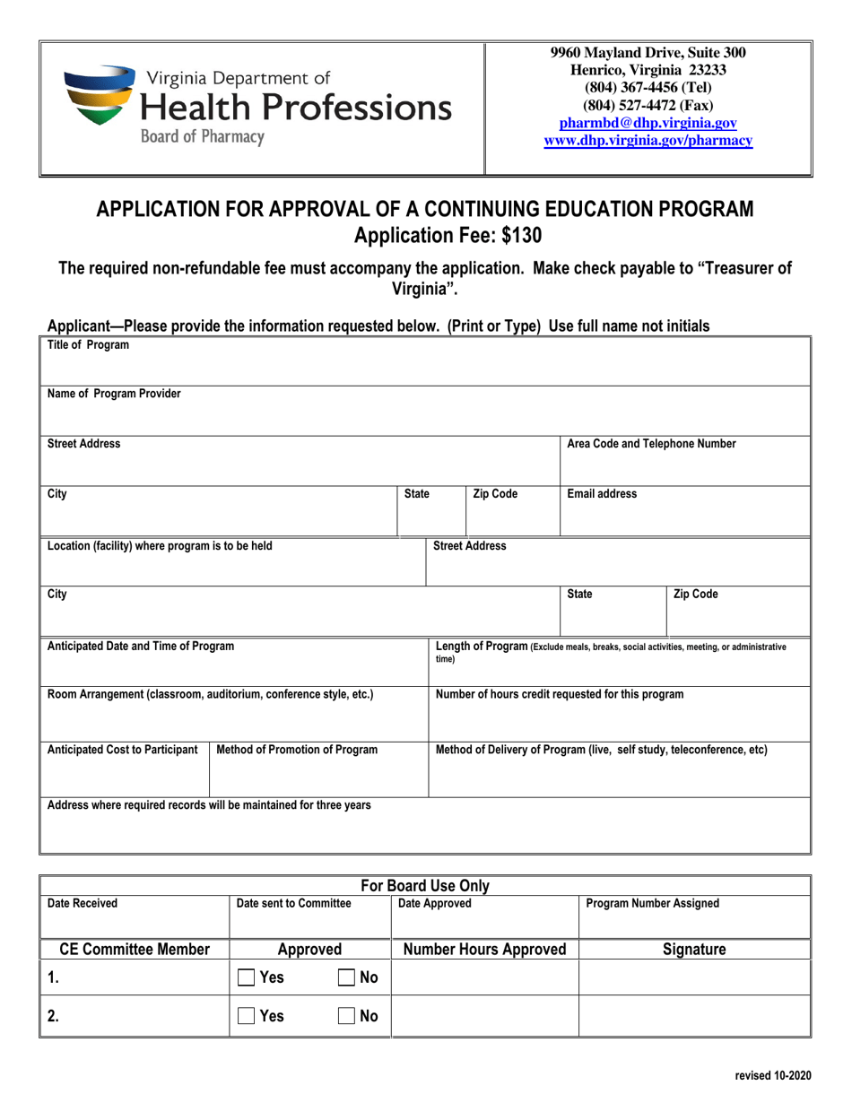 Virginia Application for Approval of a Continuing Education Program - Fill Out, Sign Online and ...