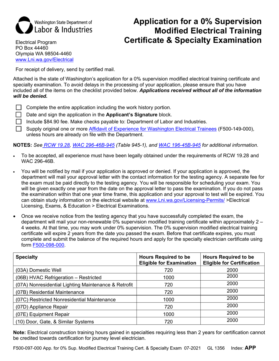 Form F500-097-000 Download Fillable PDF or Fill Online Application for a 0% Supervision Modified ...