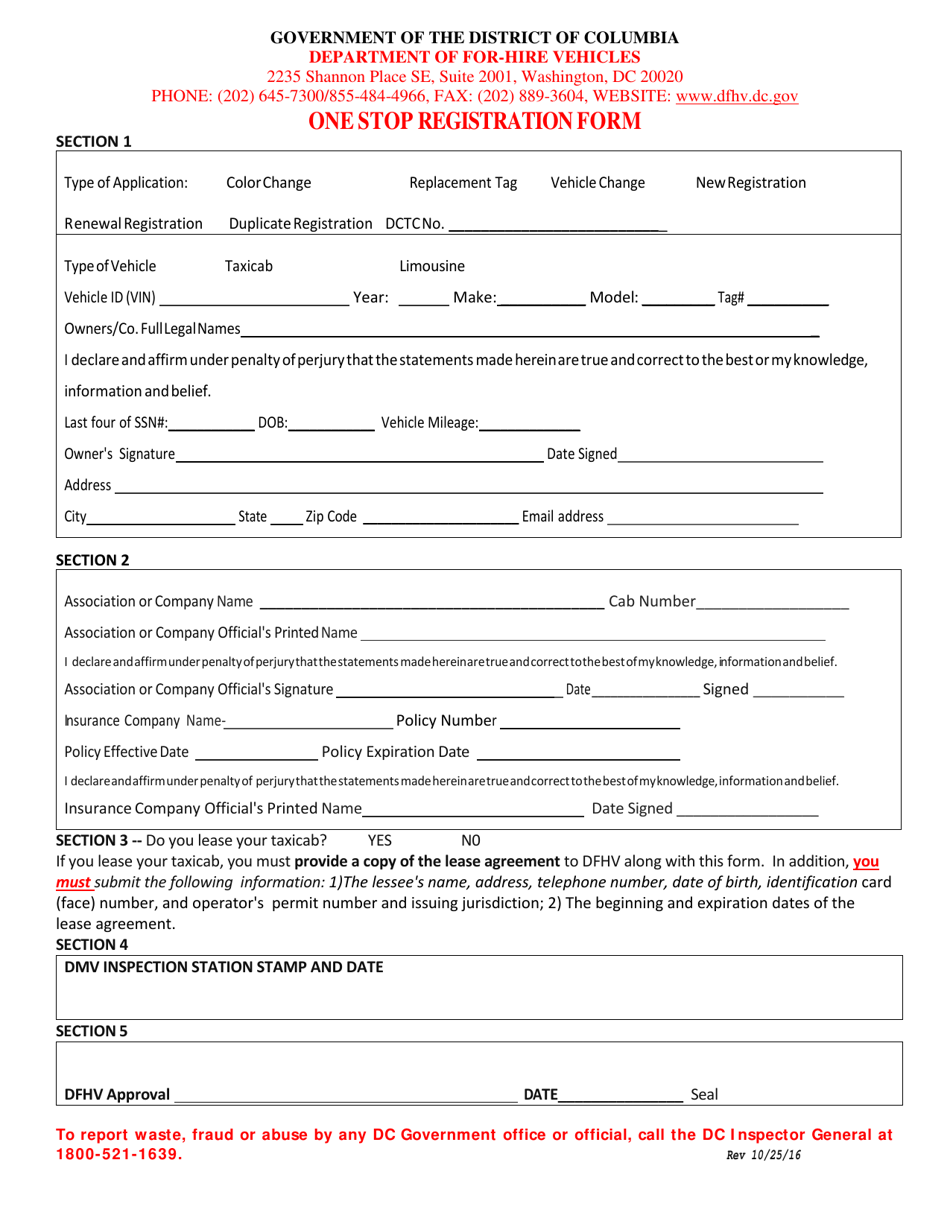 Washington, D.C. One Stop Registration Form - Fill Out, Sign Online and ...