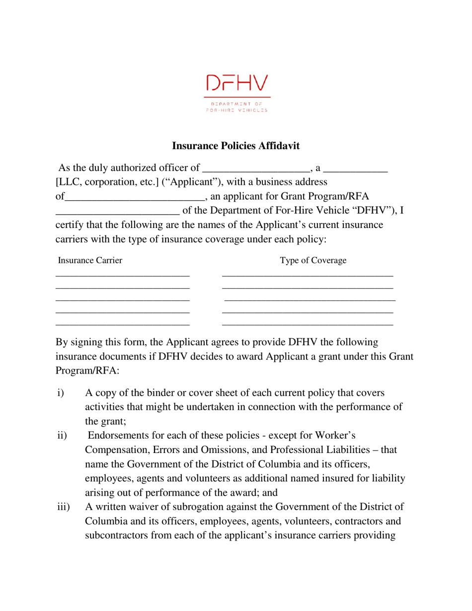 Washington, D.C. Insurance Policies Affidavit - Fill Out, Sign Online ...