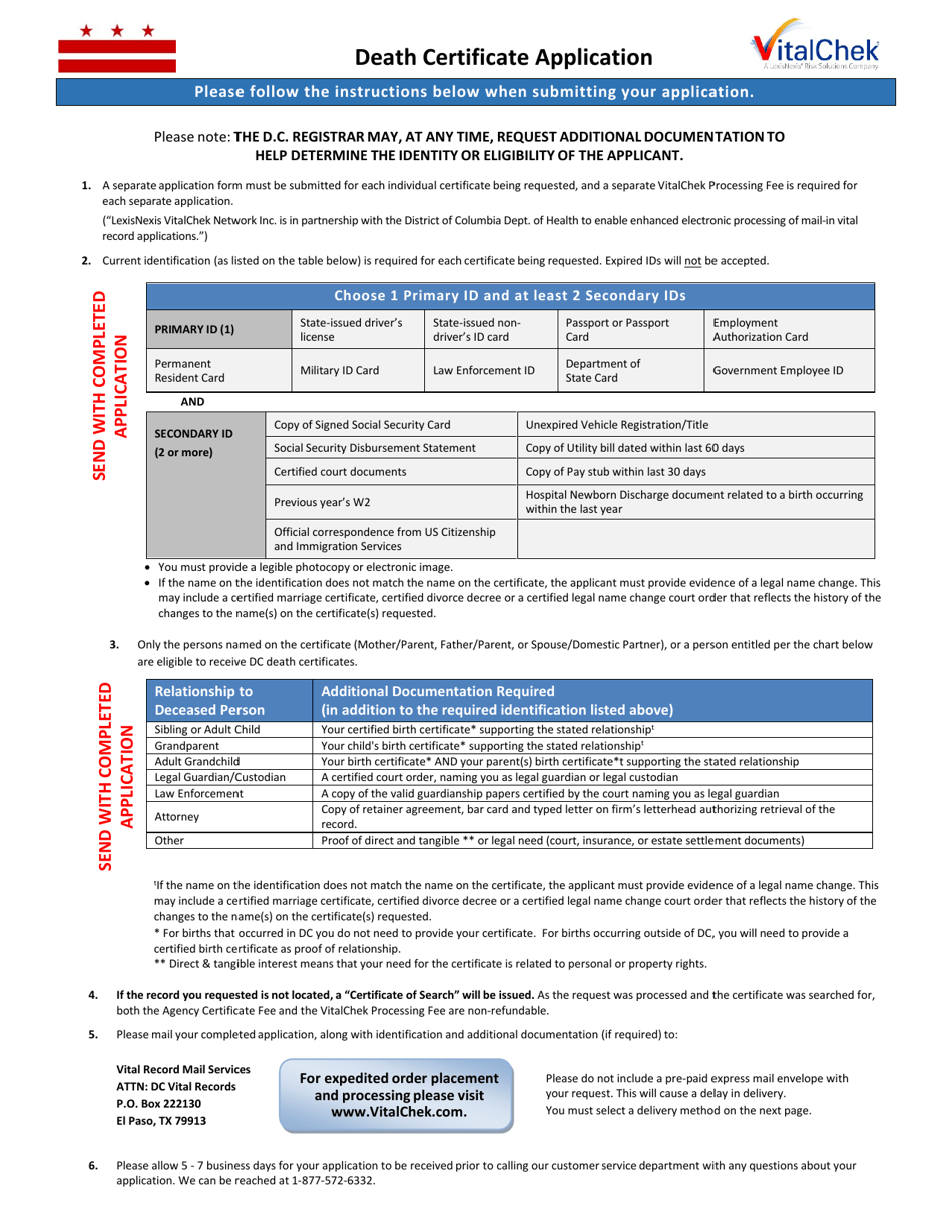 Washington, D.C. Death Certificate Application - Fill Out, Sign Online ...