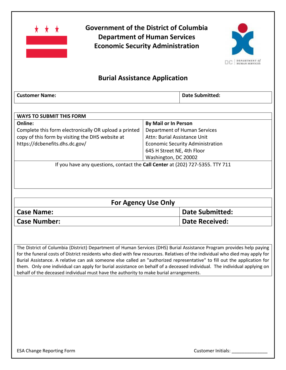 Washington, D.C. Burial Assistance Application - Fill Out, Sign Online ...