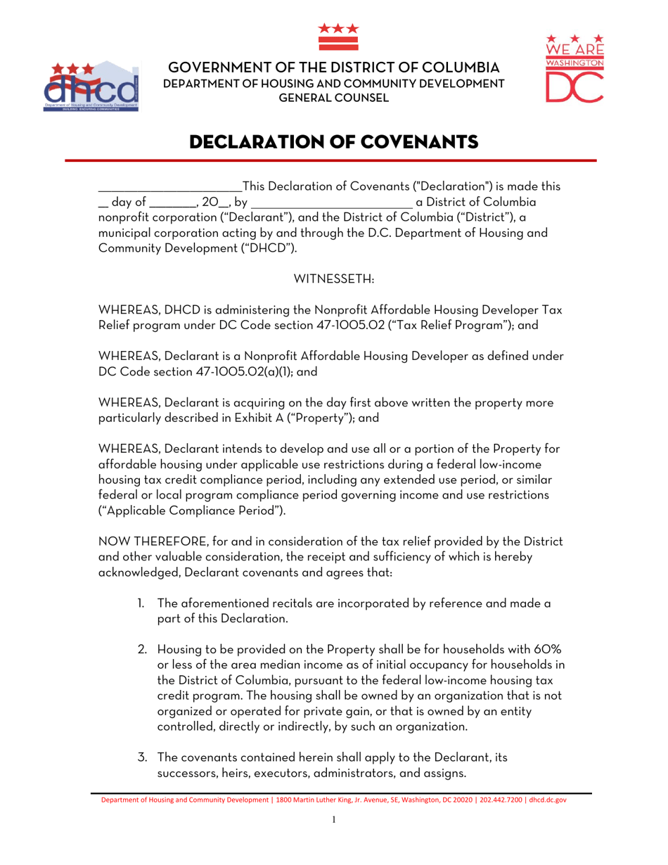 Washington, D.C. Declaration of Covenants - Fill Out, Sign Online and ...