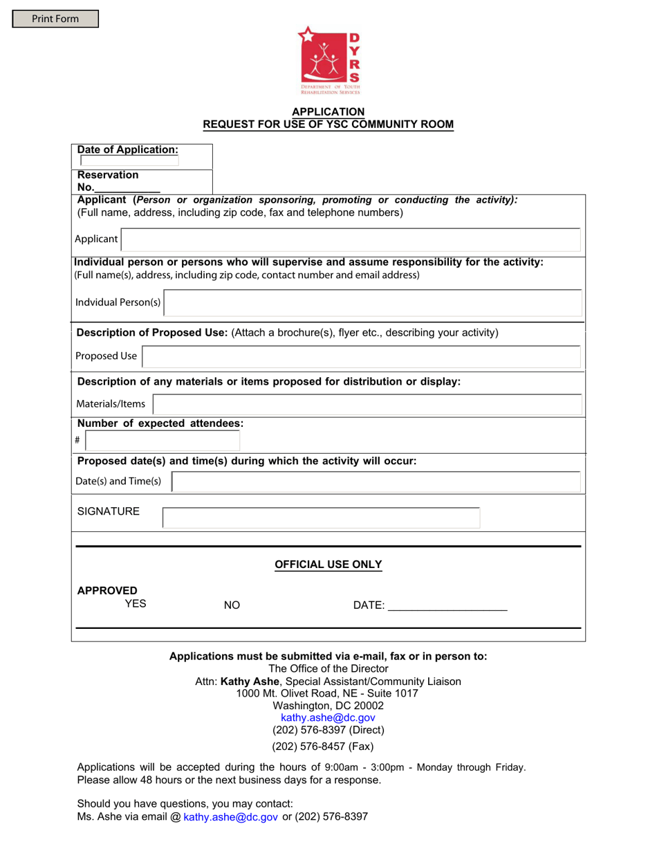 Washington, D.C. Application Request for Use of Ysc Community Room - Fill Out, Sign Online and ...