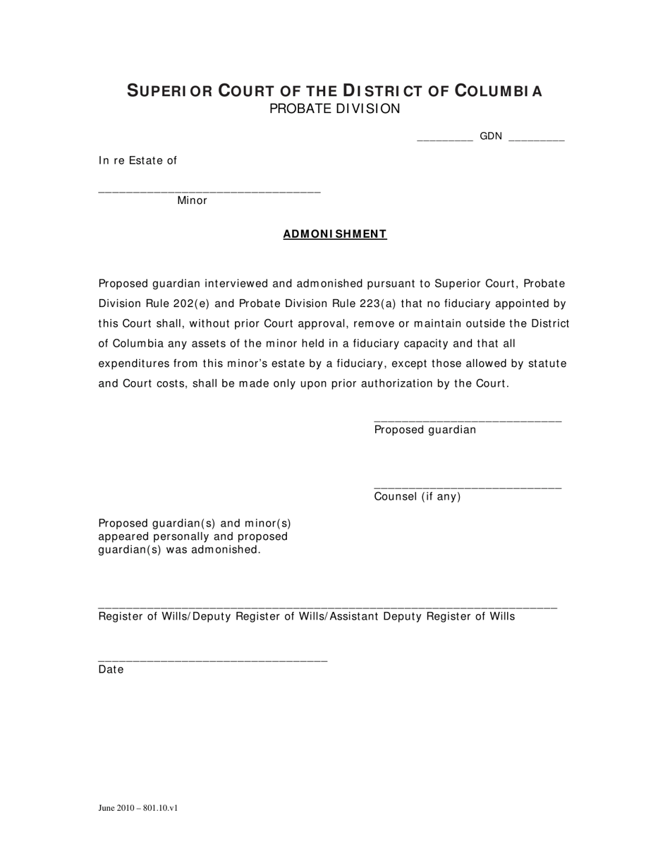 Washington, D.C. Admonishment - Fill Out, Sign Online and Download PDF ...