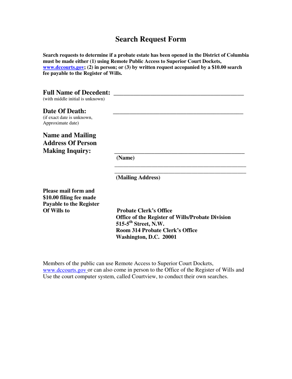 Washington, D.C. Search Request Form - Fill Out, Sign Online and ...