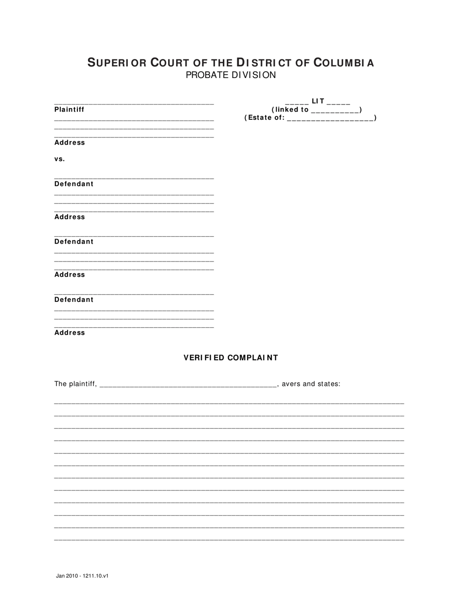 Washington, D.C. Verified Complaint - Fill Out, Sign Online and ...