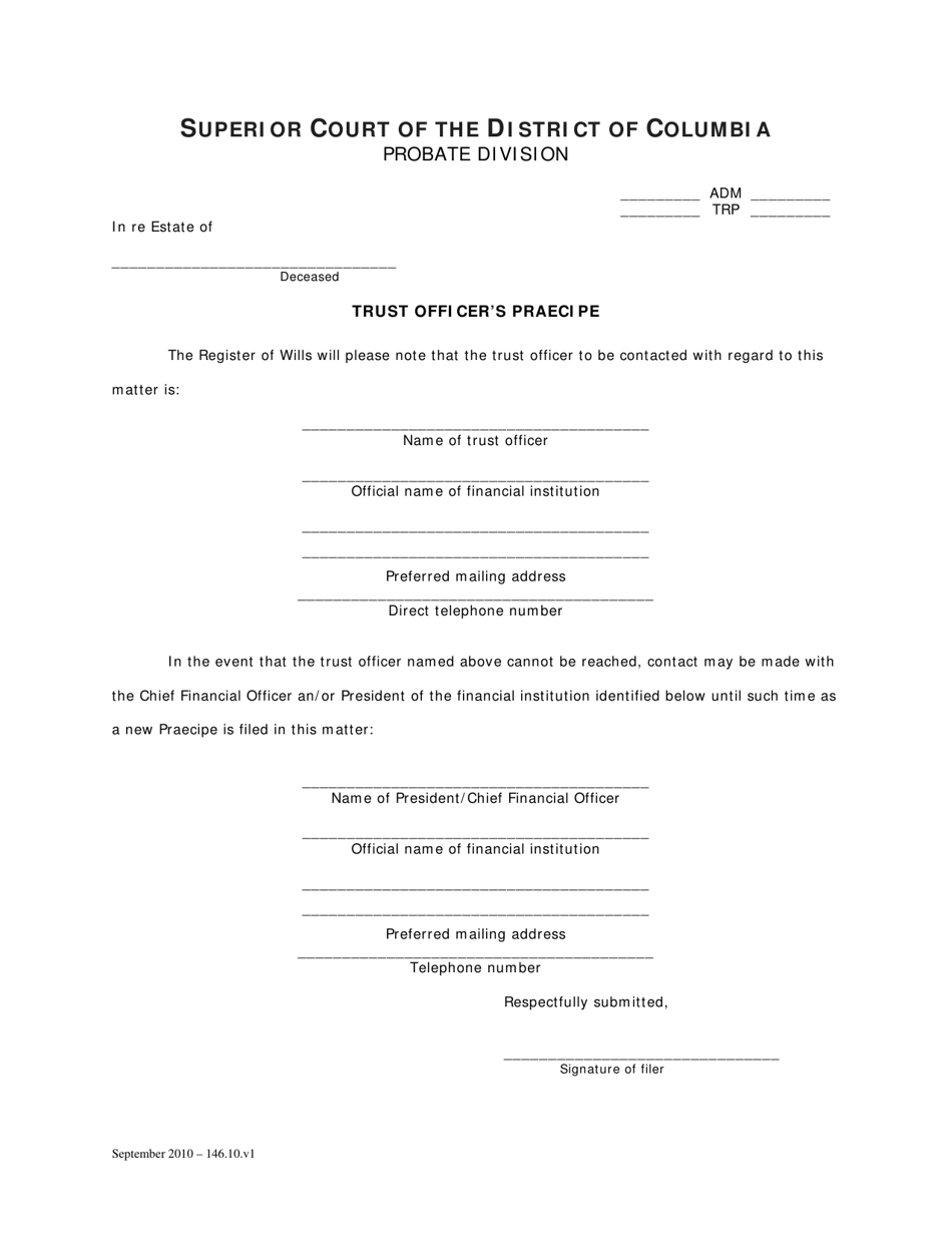 Washington, D.C. Trust Officer's Praecipe - Fill Out, Sign Online and ...
