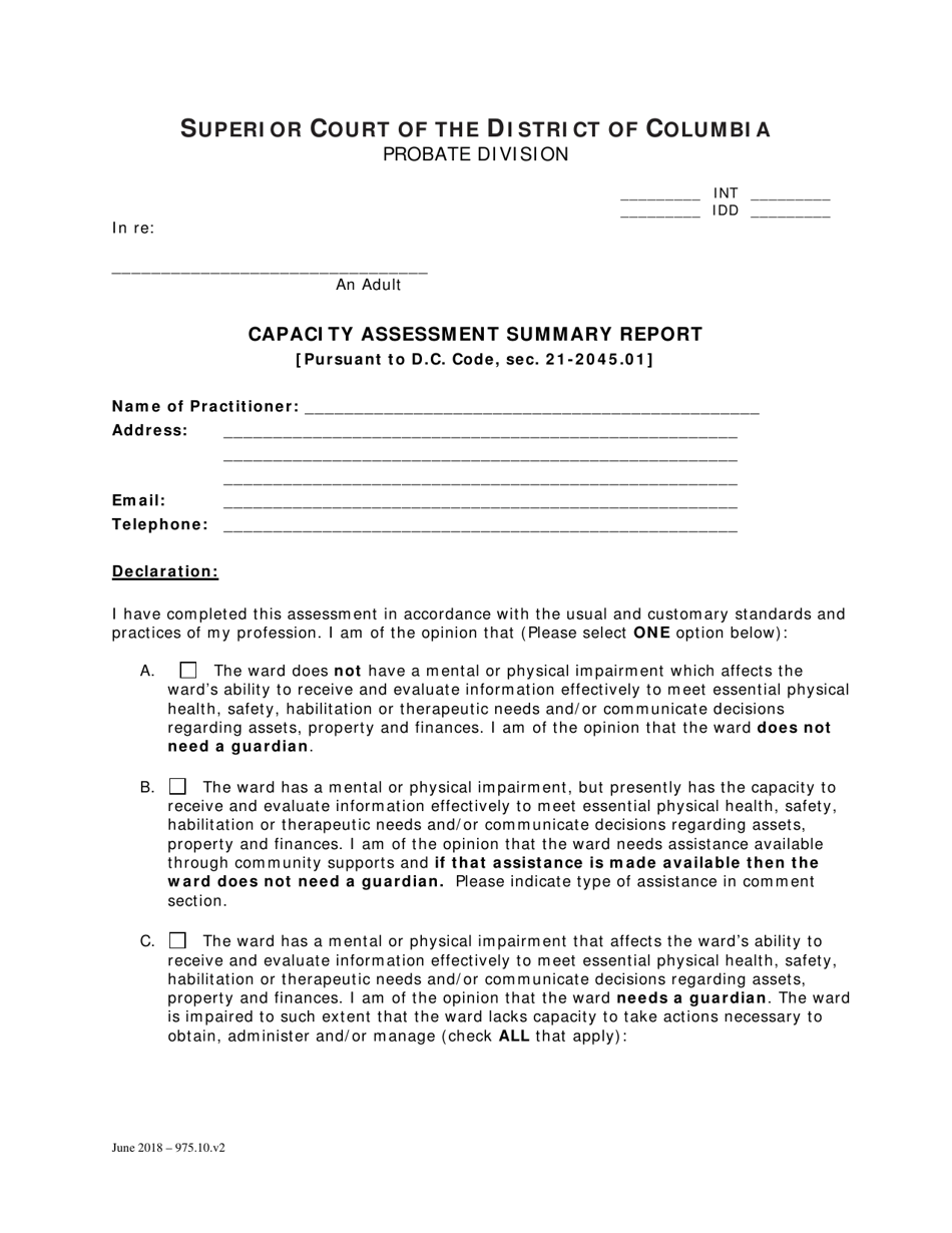 Washington, D.C. Capacity Assessment Summary Report - Fill Out, Sign ...