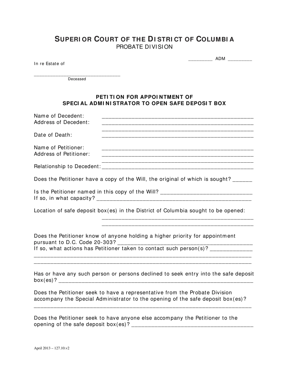Washington, D.C. Petition for Appointment of Special Administrator to ...