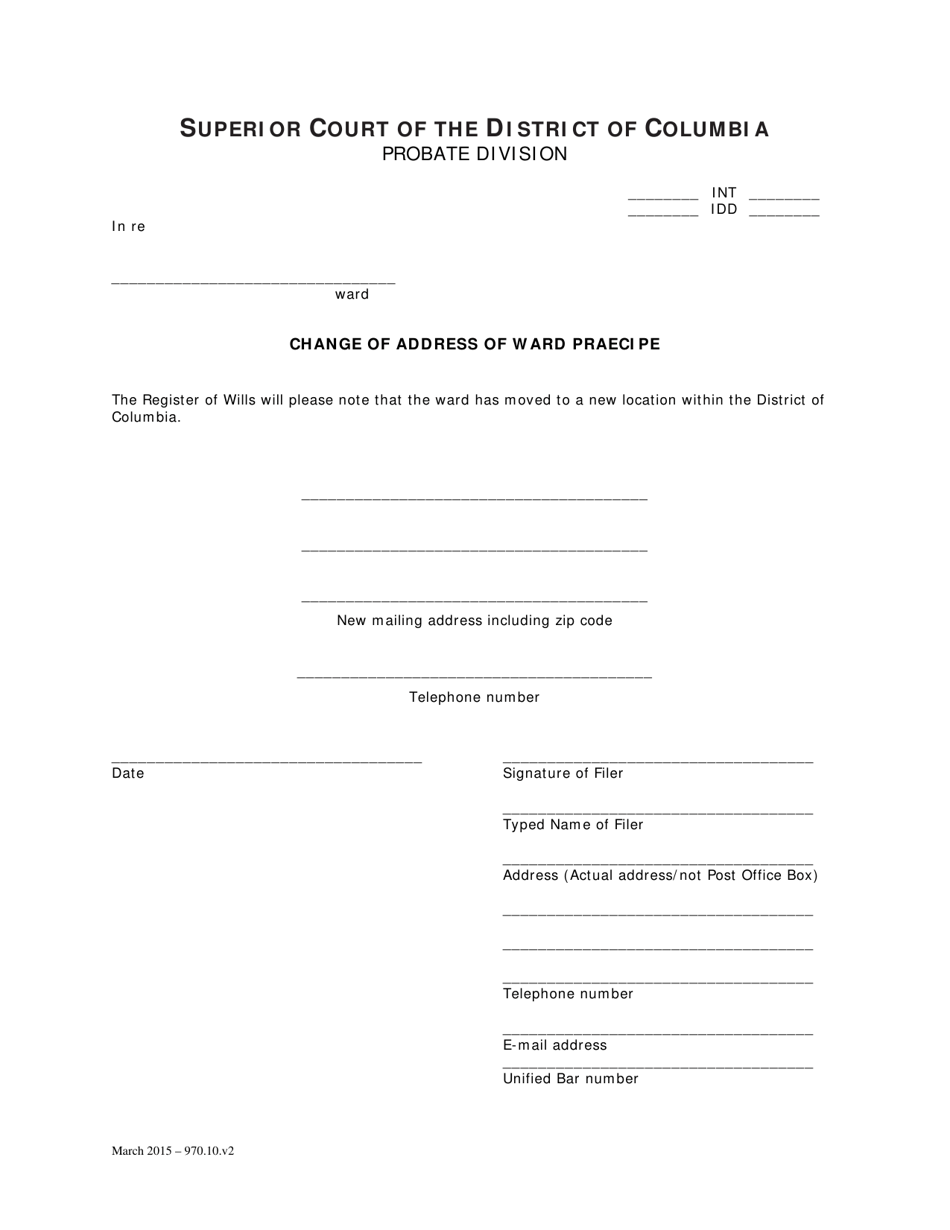 Washington, D.C. Change of Address of Ward Praecipe - Fill Out, Sign ...