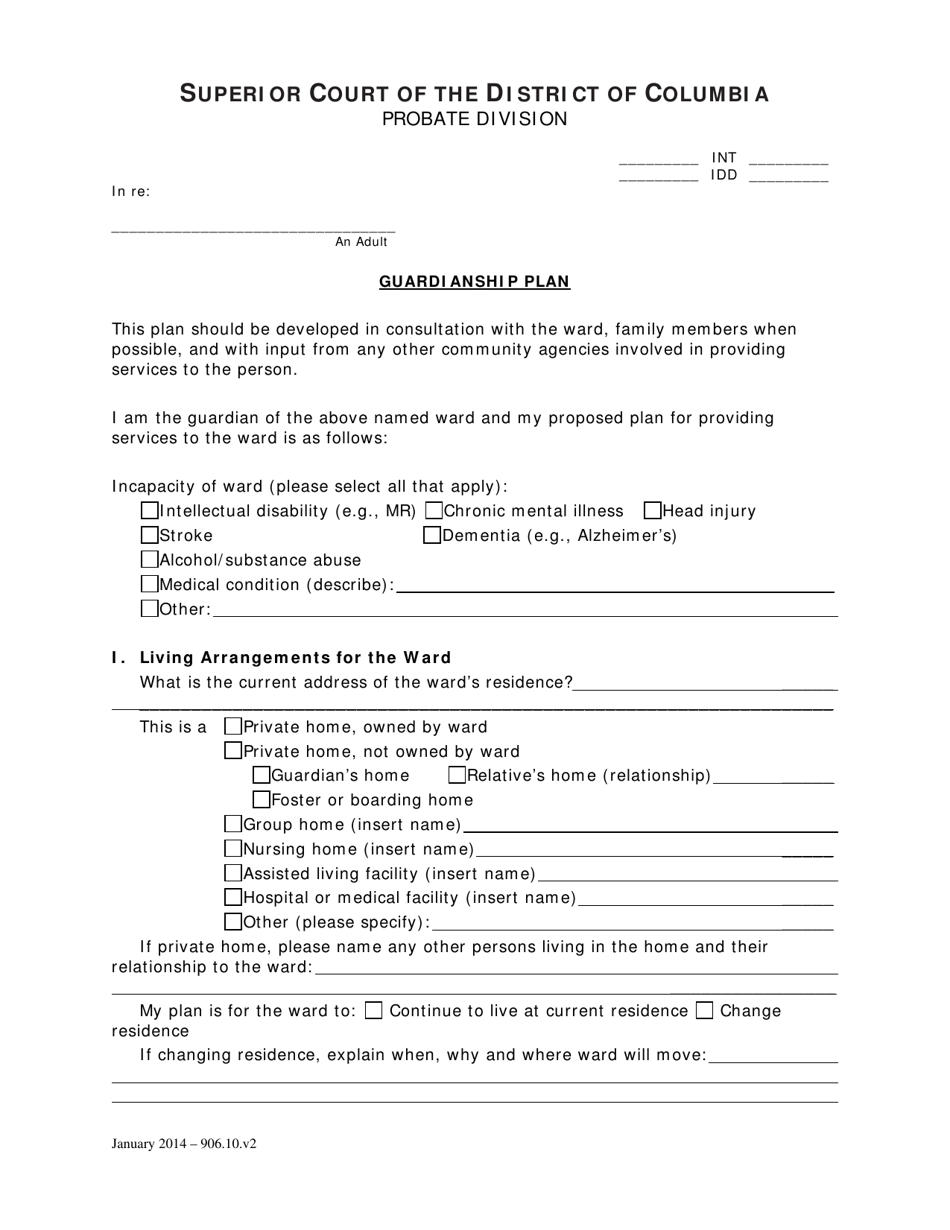 Washington, D.C. Guardianship Plan - Fill Out, Sign Online and Download ...