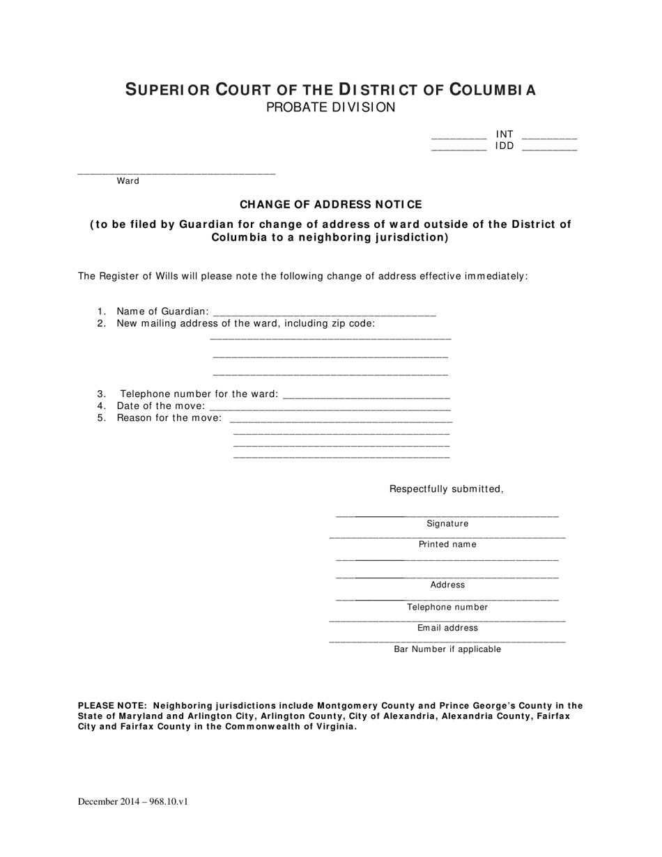 Washington, D.C. Change of Address Notice - Fill Out, Sign Online and ...