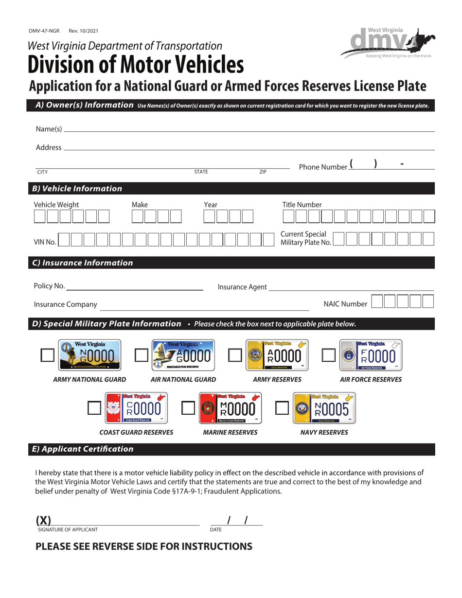 Form DMV-47-NGR - Fill Out, Sign Online and Download Fillable PDF, West ...