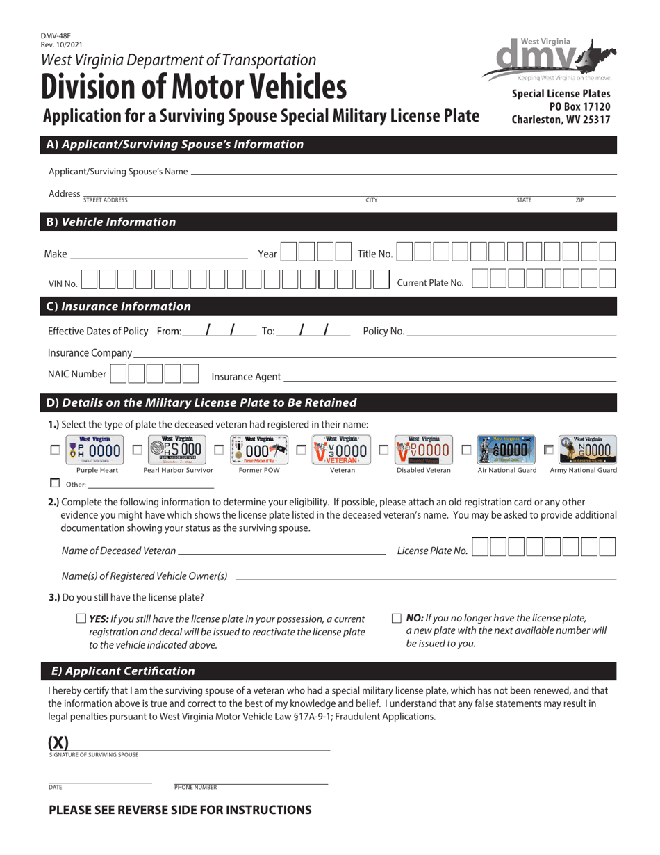 Form DMV-48F - Fill Out, Sign Online and Download Fillable PDF, West ...