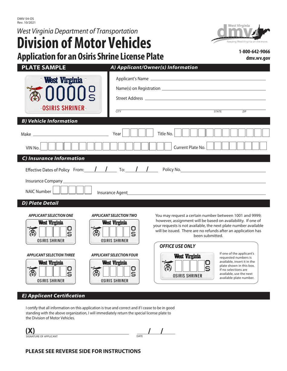 Form DMV-54-OS - Fill Out, Sign Online and Download Fillable PDF, West ...