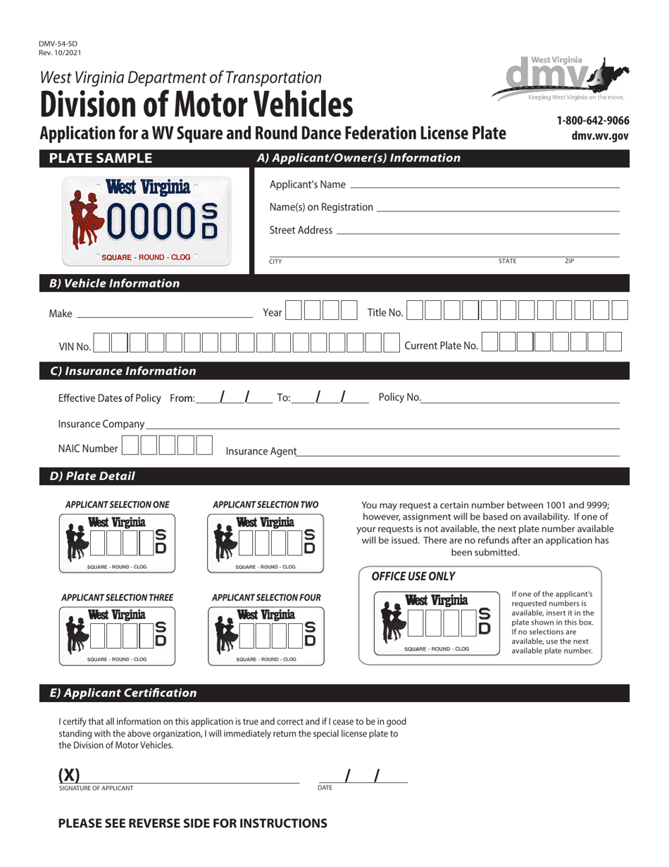 Form DMV-54-SD - Fill Out, Sign Online and Download Fillable PDF, West ...