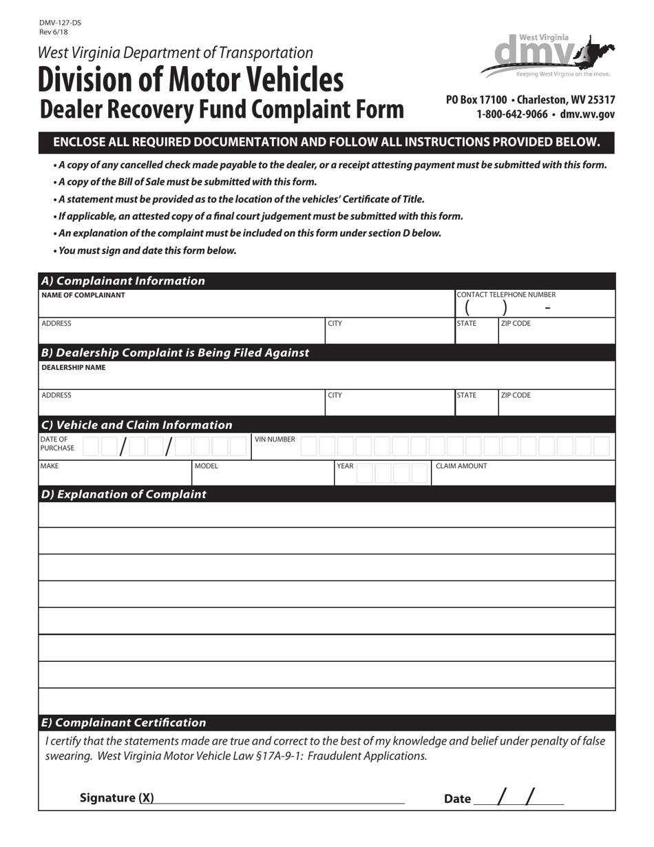 Form DMV-127-DS - Fill Out, Sign Online and Download Fillable PDF, West ...
