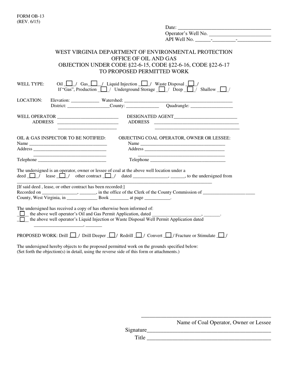Form OB-13 - Fill Out, Sign Online and Download Fillable PDF, West ...