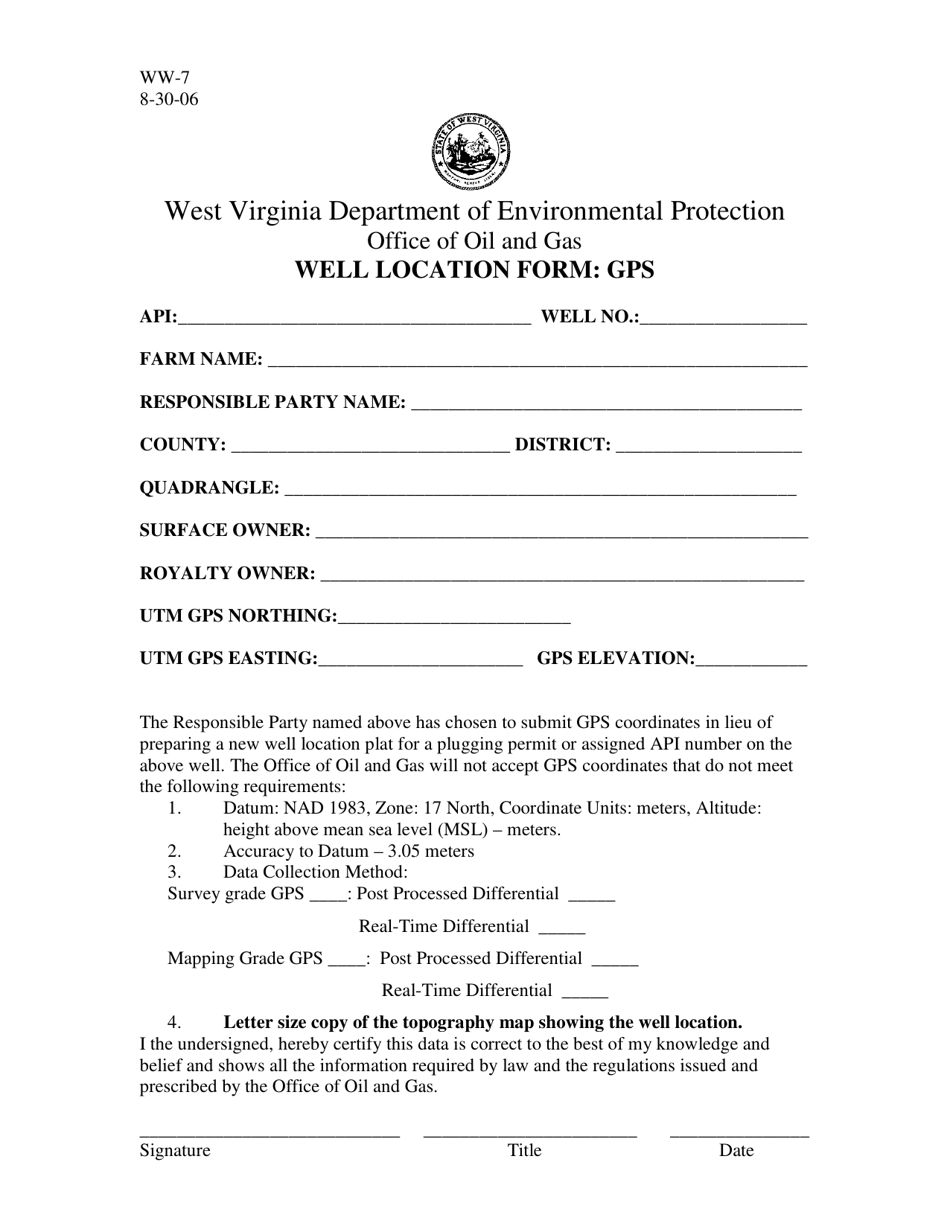 Form WW-7 - Fill Out, Sign Online and Download Fillable PDF, West ...
