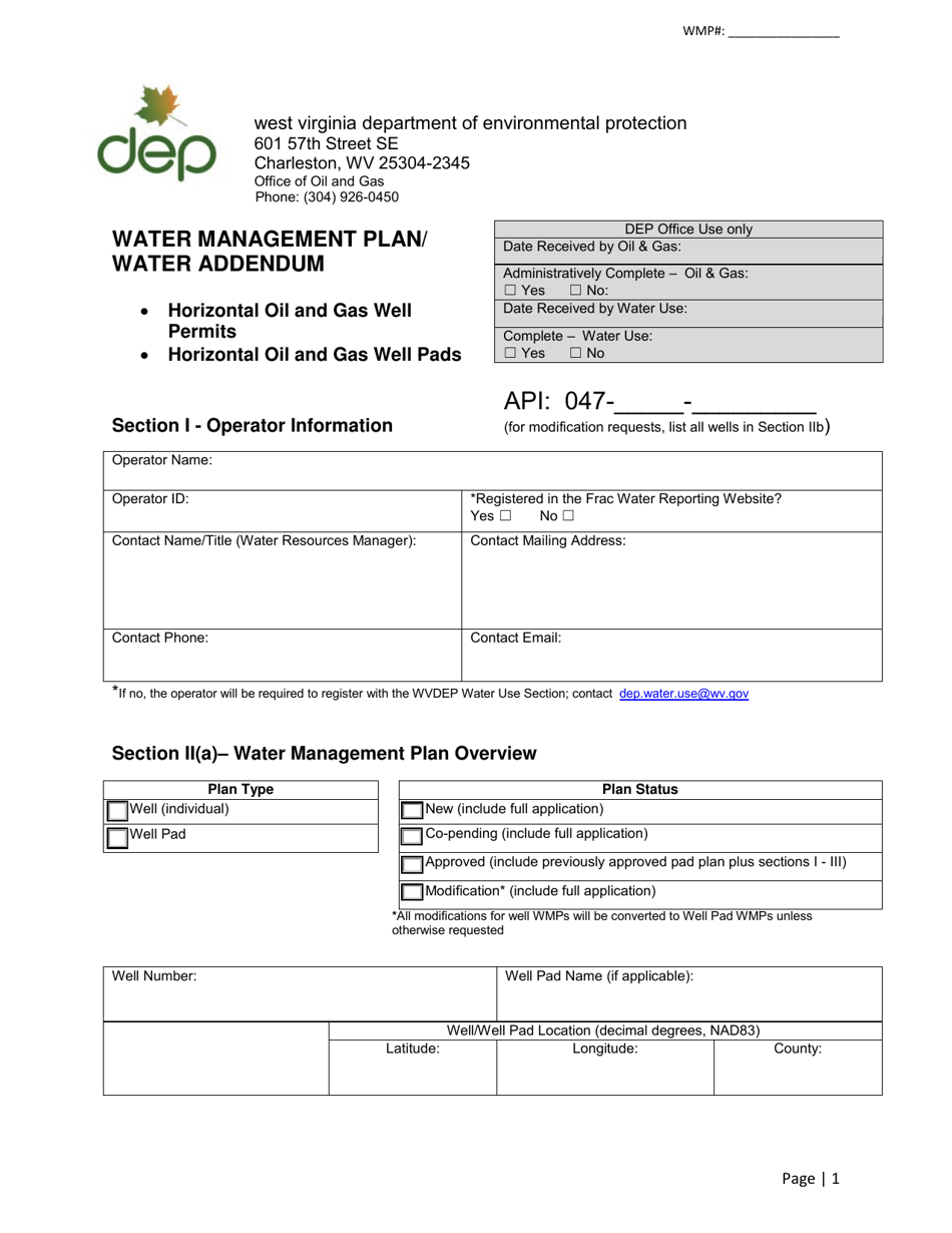 West Virginia Water Management Plan/Water Addendum - Horizontal Oil and ...