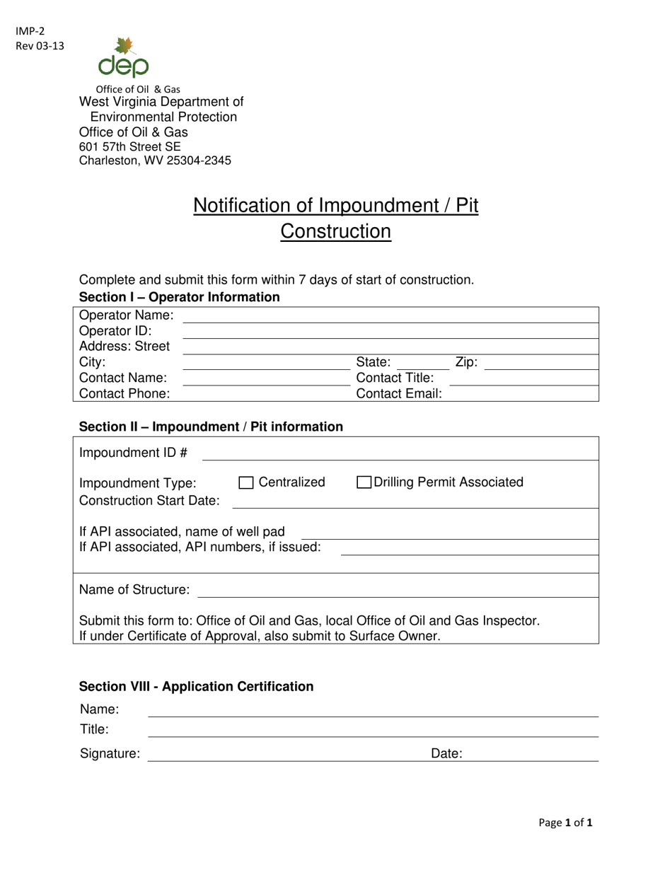 Form IMP-2 - Fill Out, Sign Online and Download Fillable PDF, West ...