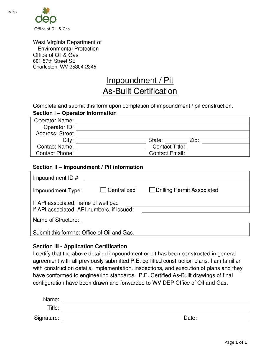 Form IMP-3 - Fill Out, Sign Online and Download Fillable PDF, West ...