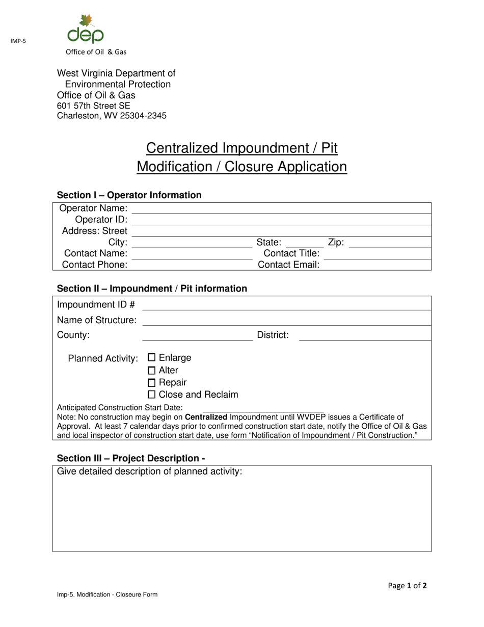 Form IMP-5 - Fill Out, Sign Online and Download Fillable PDF, West ...