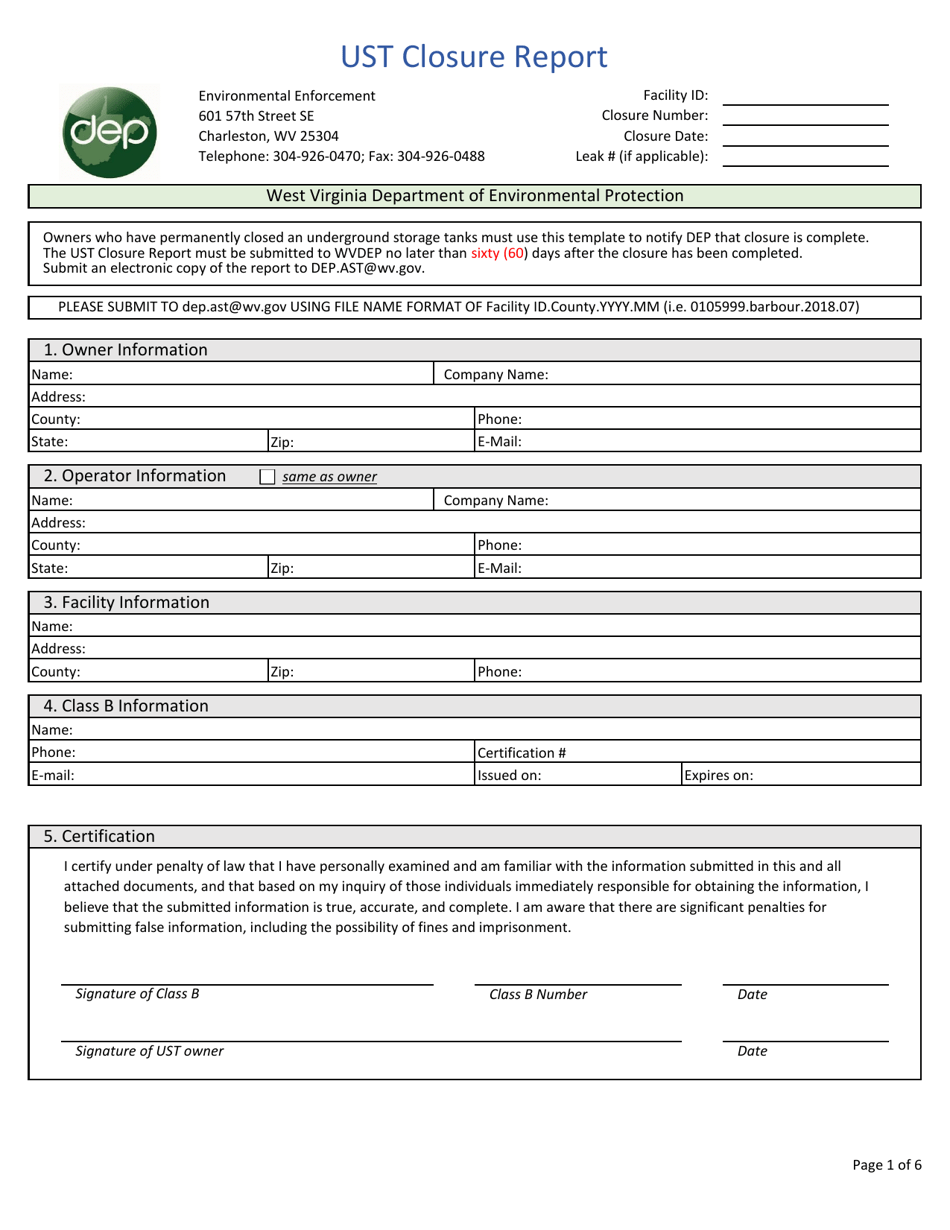 West Virginia Ust Closure Report - Fill Out, Sign Online and Download ...