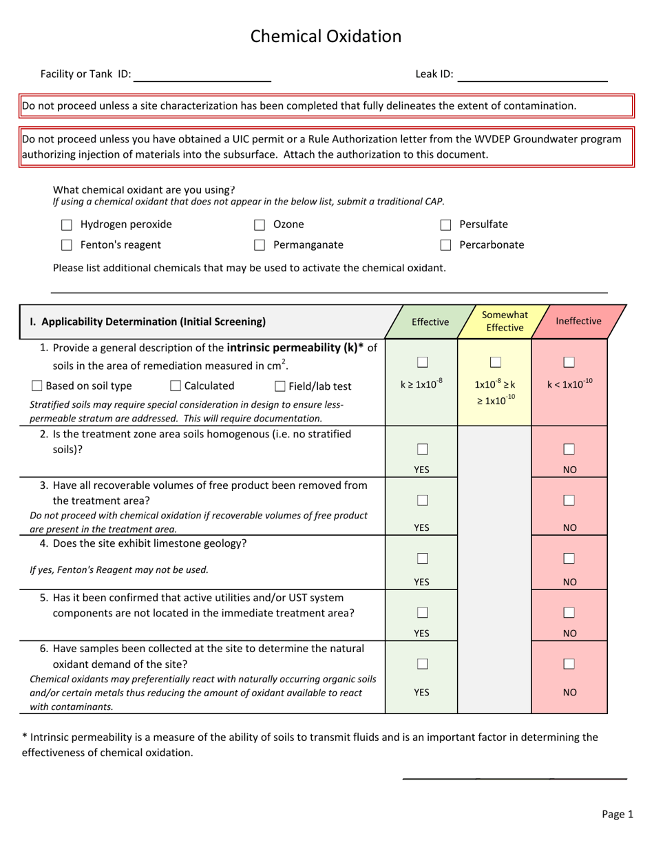 West Virginia Chemical Oxidation - Fill Out, Sign Online and Download ...