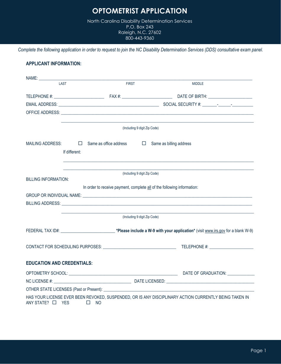 North Carolina Optometrist Application - Fill Out, Sign Online and ...