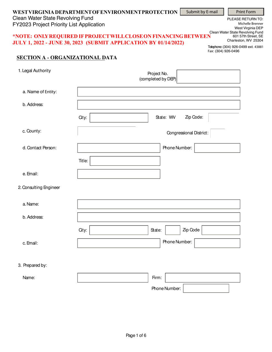 2023 West Virginia Project Priority List Application - Clean Water ...