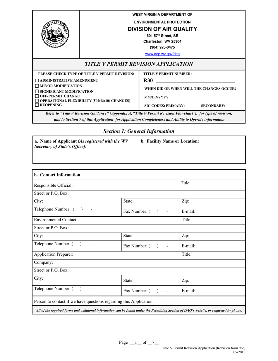 West Virginia Title V Permit Revision Application - Fill Out, Sign ...