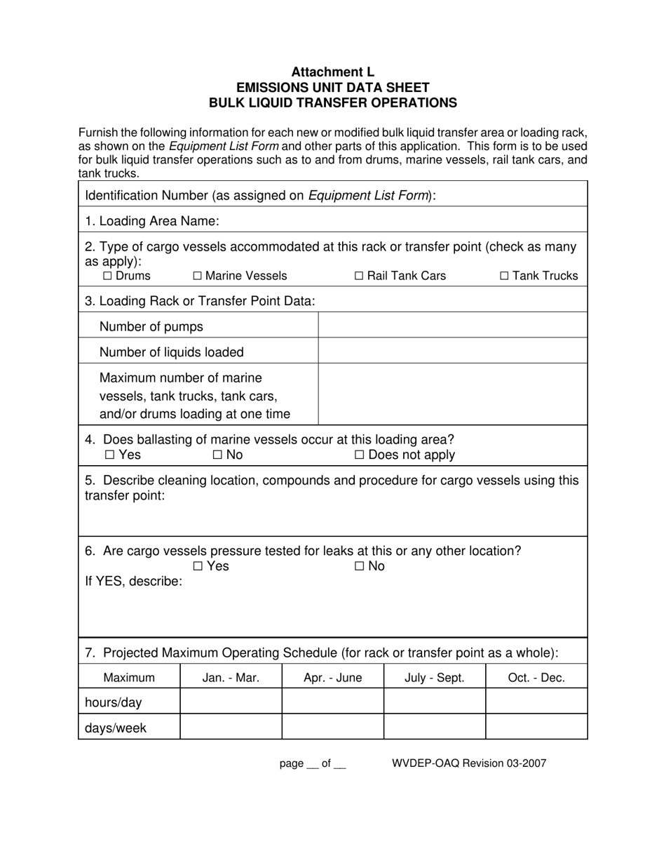 West Virginia Emissions Unit Data Sheet - Bulk Liquid Transfer ...