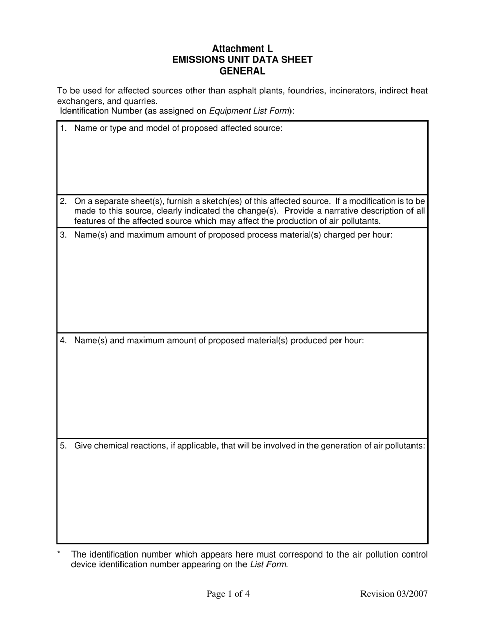 West Virginia Emissions Unit Data Sheet - General - Fill Out, Sign ...