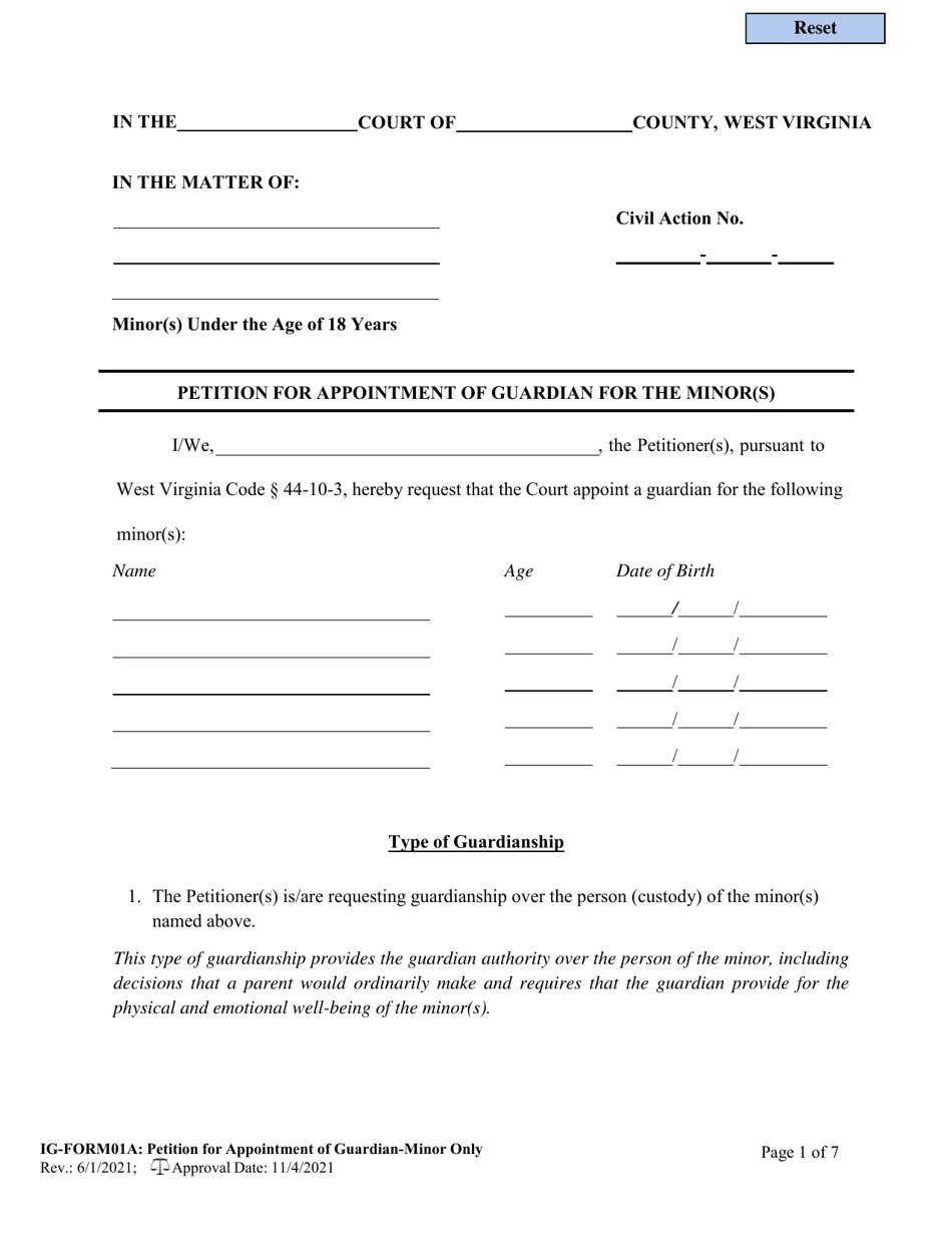 IG- Form 01A - Fill Out, Sign Online and Download Fillable PDF, West ...