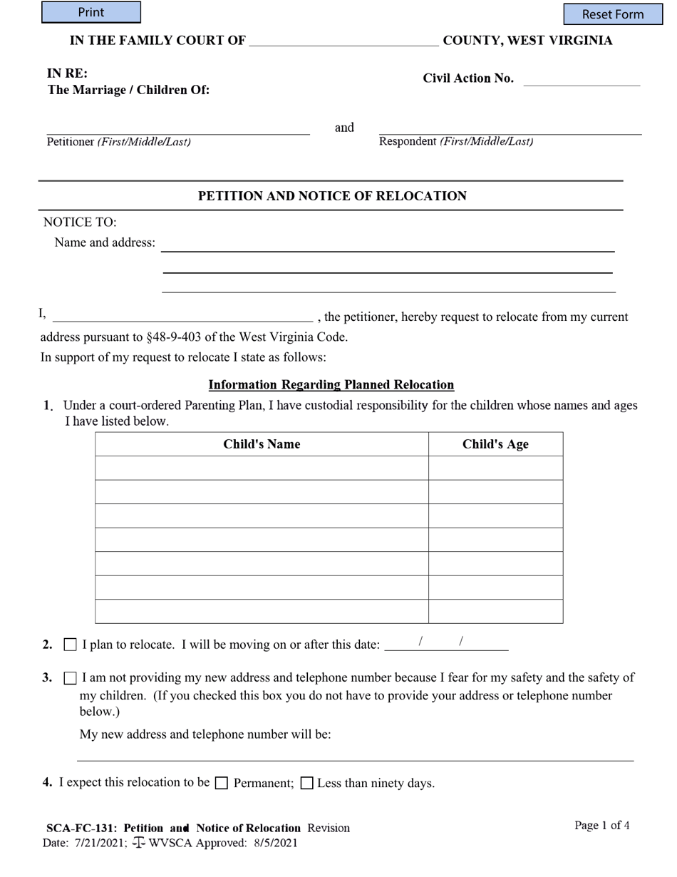 Form SCA-FC-131 - Fill Out, Sign Online and Download Fillable PDF, West ...