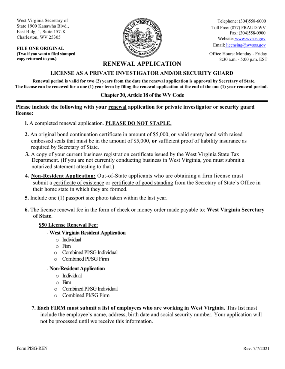 Form PISG-REN - Fill Out, Sign Online and Download Printable PDF, West ...