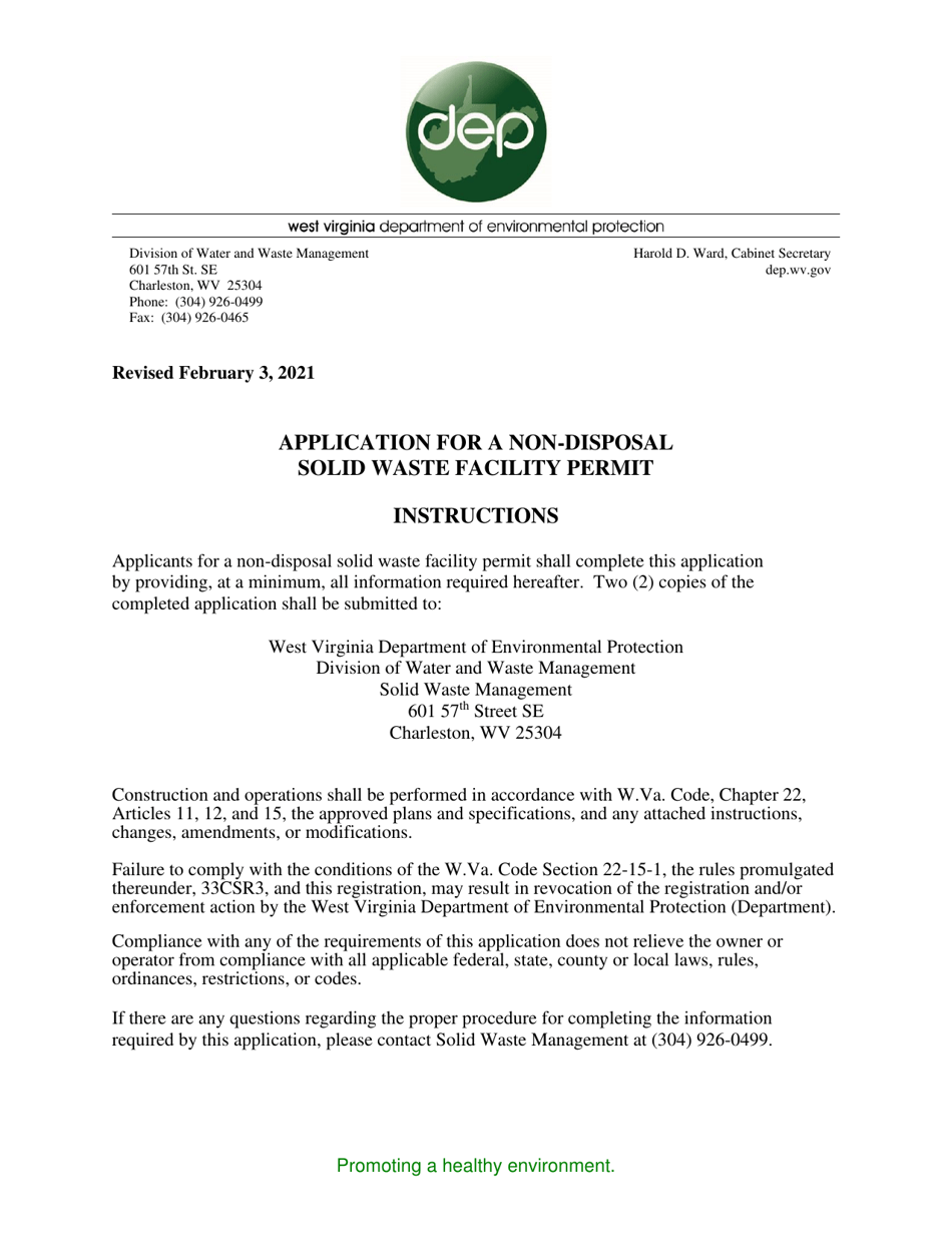 West Virginia Application for a Non-disposal Solid Waste Facility Permit - Fill Out, Sign Online ...