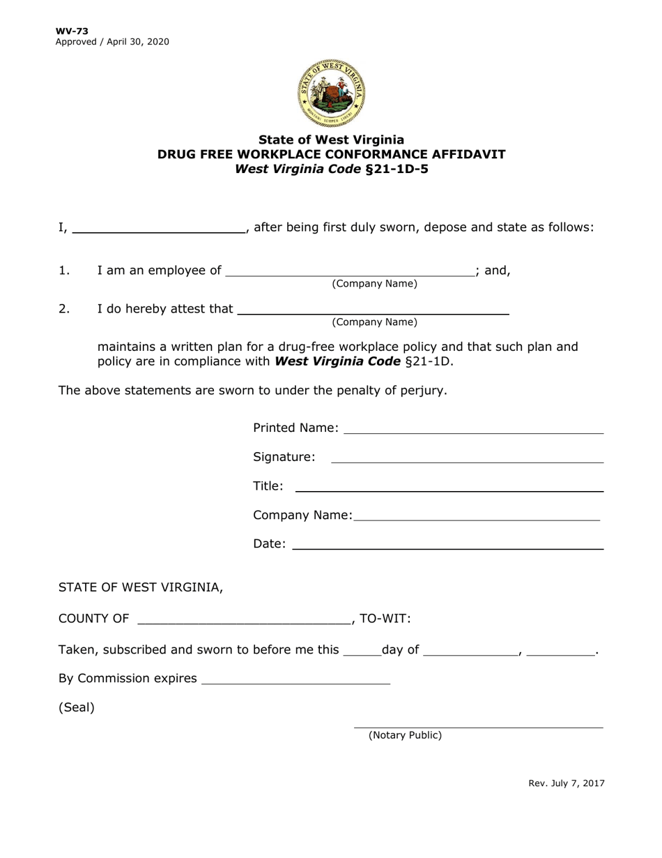 Form WV-73 - Fill Out, Sign Online and Download Fillable PDF, West ...